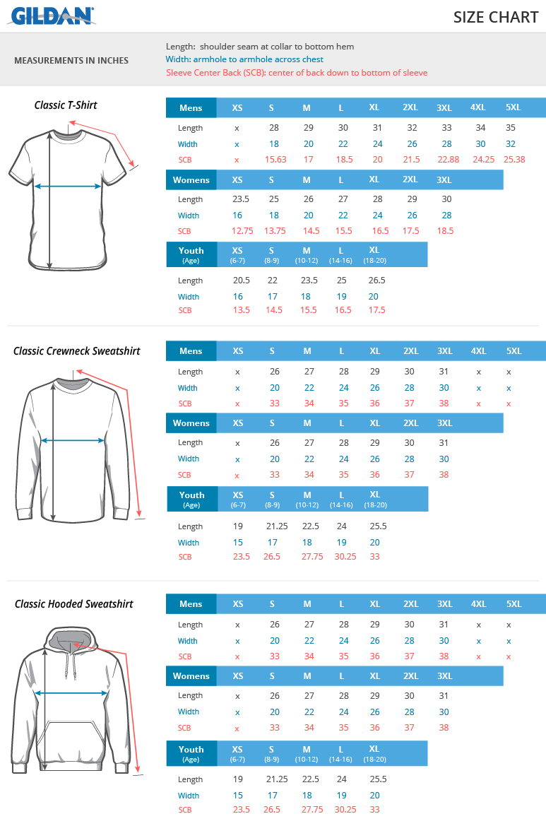 Apparel Size Charts – Tier 1 Sports